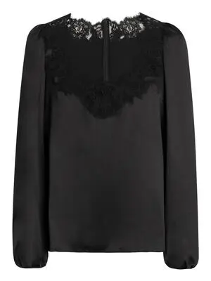 Dolce & Gabbana Long Sleeve Top With Lace Details - Black
