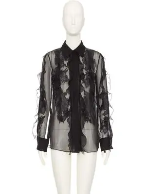 Valentino Garavani Floral Embroidered Ruffled-trim Blouse - Black