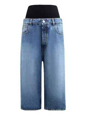 Alaïa Wide-leg Knitted Waistband Denim Bermuda Shorts - Blue Retro