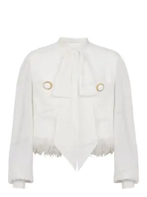 Balmain Tweed Jacket With Feather Tassel Hem - White
