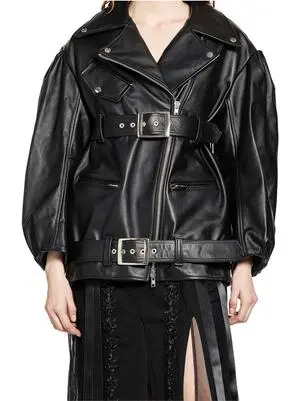 Simone Rocha Long Sleeve Leather Jacket - Black