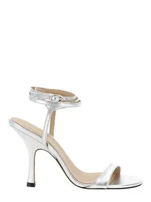 STUART WEITZMAN Round Toe Stiletto Heel Sandals - Silver