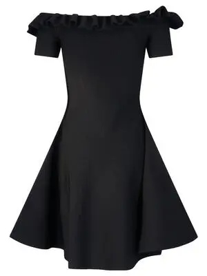 Alexander McQueen Off-shoulder Ruffled Mini Dress - Black