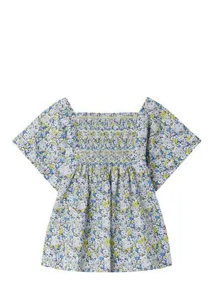 Bonpoint Smocked Floral Print Blouse - Gray