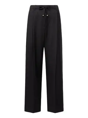 Moncler Wool Gabardine Tailored Trousers With Drawstring Waist - Black