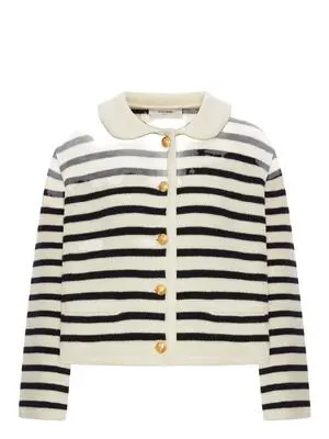 Celine Striped Wool Cardigan Jacket - White