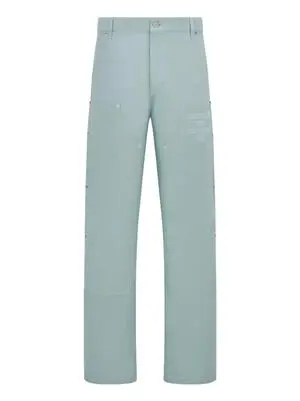 Dior Straight Leg Pants With Embroidered Logo - Blue