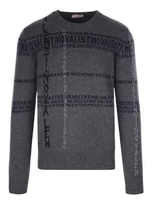 Valentino Garavani Intarsia-knit Logo Cashmere Jumper - Black