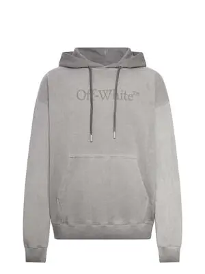 Off-White Logo Print Drawstring Hoodie - Gray
