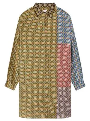 Dries Van Noten Long Sleeve Printed Shirt Dress - Green