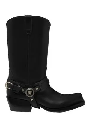 Versace Square-toe Heeled Boots - Black