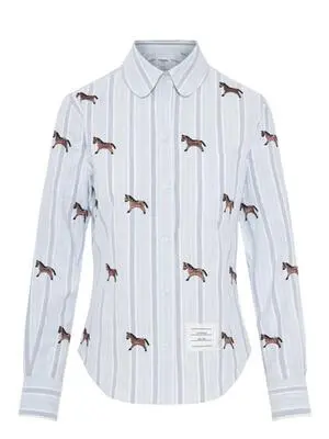 Thom Browne Thom Browne Horse-Embroidered Striped Shirt Medium Blue