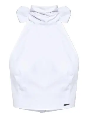 Dsquared2 Geometric Stand Collar Pussy Bow Top - White