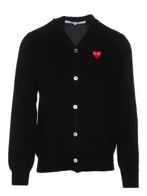 Comme Des Garçons Heart Patch V-neck Cardigan - Black