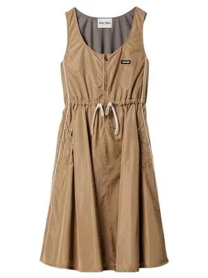 Miu Miu Sleeveless Technical Silk Dress - Sesame