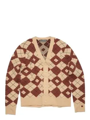 Acne Studios Logo-appliqué Diamond-pattern Cardigan - Nude