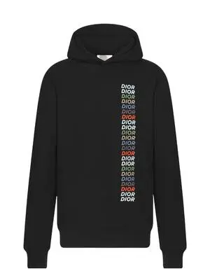 Dior Logo Print Long Sleeve Hoodie - Black