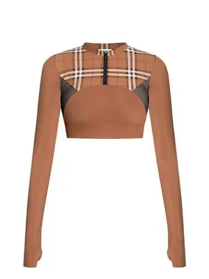 Burberry Checked Stretch-jersey Cropped Top - Brown