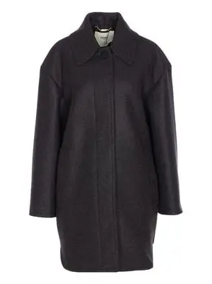 Fendi Single-breasted Long-sleeved Midi Coat - Black