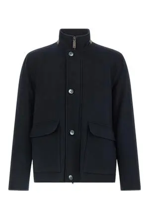 Herno Field Jacket With Stand Collar And Suede Details - Black