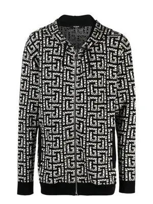 Balmain Monogram Intarsia-knit Zipped Hoodie - Black