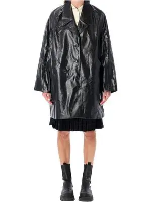 LOW CLASSIC Oversized Faux Leather Coat - Black