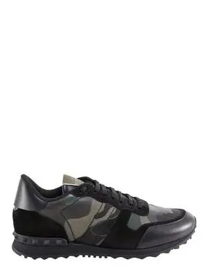 Valentino Garavani Rockrunner Camouflage Lace-up Sneakers - Black