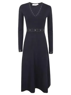TWINSET Twinset Studded V-Neck Long Sleeve Maxi Dress