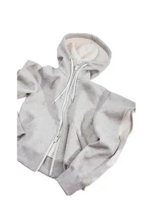Sacai Sponge Sweat Zip-up Hoodie With Cutout Shoulders - Gray