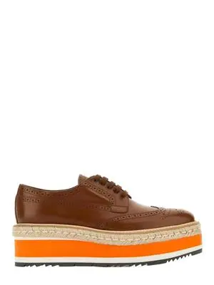 Prada Round Toe Lace-up Platform Shoes - Brown