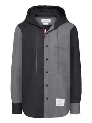 Thom Browne Rwb-striped Drawstring Hooded Shirt - Black