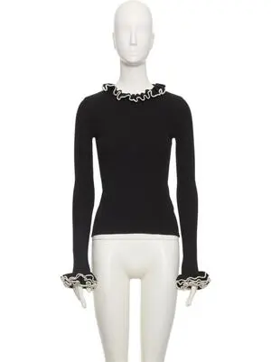 Valentino Garavani Long Sleeve Ruffled Knit Top - Black