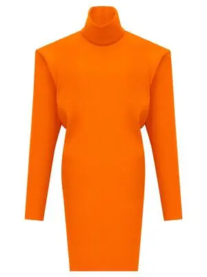 Saint Laurent High Neck Long Sleeve Mini Dress - Orange