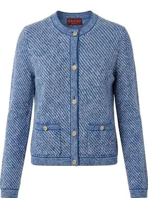Gucci Fine Knit Crewneck Cardigan - Light Blue