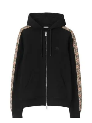 Burberry Check Trim Zip-up Drawstring Hoodie - Black