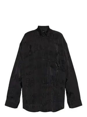 Balenciaga All-over Logo Oversized Shirt - Black