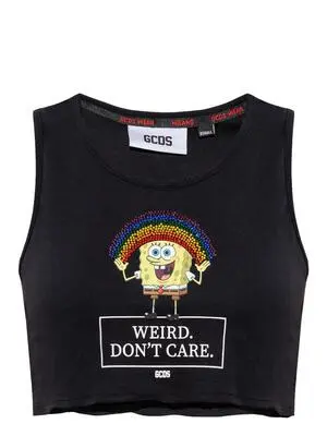 Gcds Graphic Print Cropped Vest - Black