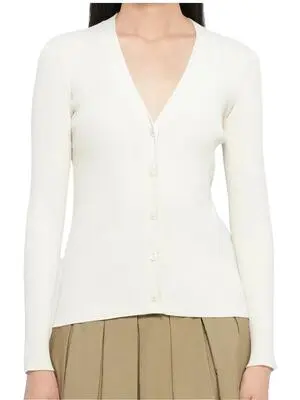 Max Mara Weekend Max Mara Ribbed-Knit V-Neck Cardigan Plaster