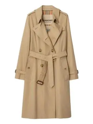 Burberry Double Breasted Belted Trench Coat - Honey