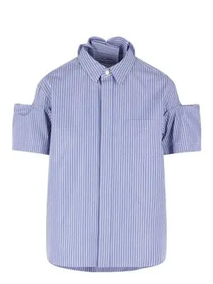 Sacai Poplin Shirt With Asymmetrical Silhouette And Puff Sleeves - Blue
