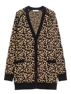 MAX MARA Max Mara Leopard Jacquard V-Neck Cardigan