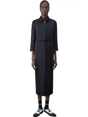 Thom Browne Midi Shirt Dress With Belt And Signature Striping - Black