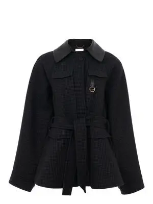 Chloé Houndstooth Belted Jacket - Pearl Black