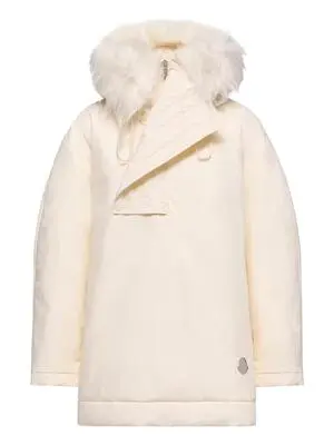 Moncler Jil Sander Bowtiediene Short Down Jacket With Detachable Fur-trimmed Hood - Ivory White