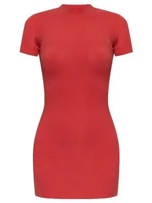 Balenciaga Crewneck Short Sleeve Fitted Dress - Red