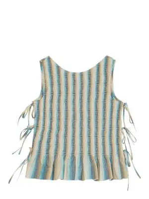 GANNI Ombre Striped Smocked Tie Top - Nude