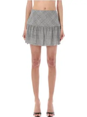 Alessandra Rich Checked Lace-up Mini Skirt - Gray
