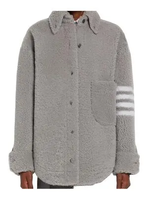 Thom Browne 4-bar Buttoned Oversized Shirt Jacket - Medium Gray