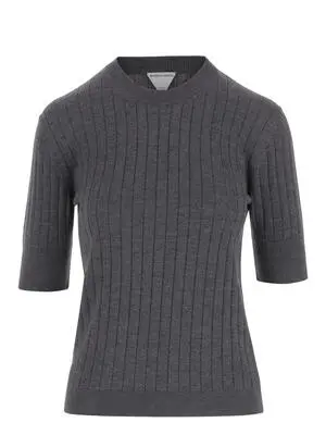 Bottega Veneta Bottega Veneta Ribbed Knit Crew Neck Top Black