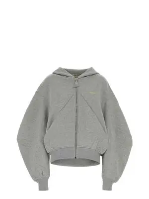 Attico Zip-up Hoodie With Embroidered Logo - Grey